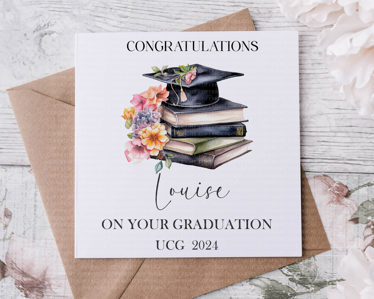 Graduation Mortar Board Bookstack Card – HoneyClove Designs