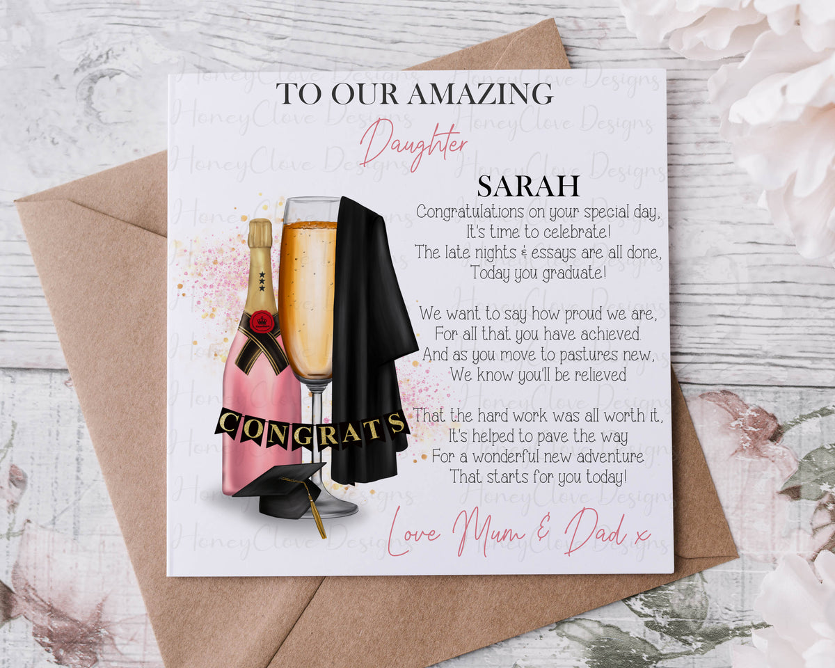 Graduation Card- Champagne Theme - 3 Colours – HoneyClove Designs