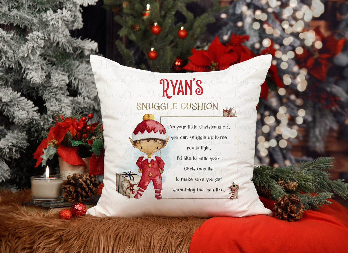 Red Boy Elf Snuggle Cushion – HoneyClove Designs