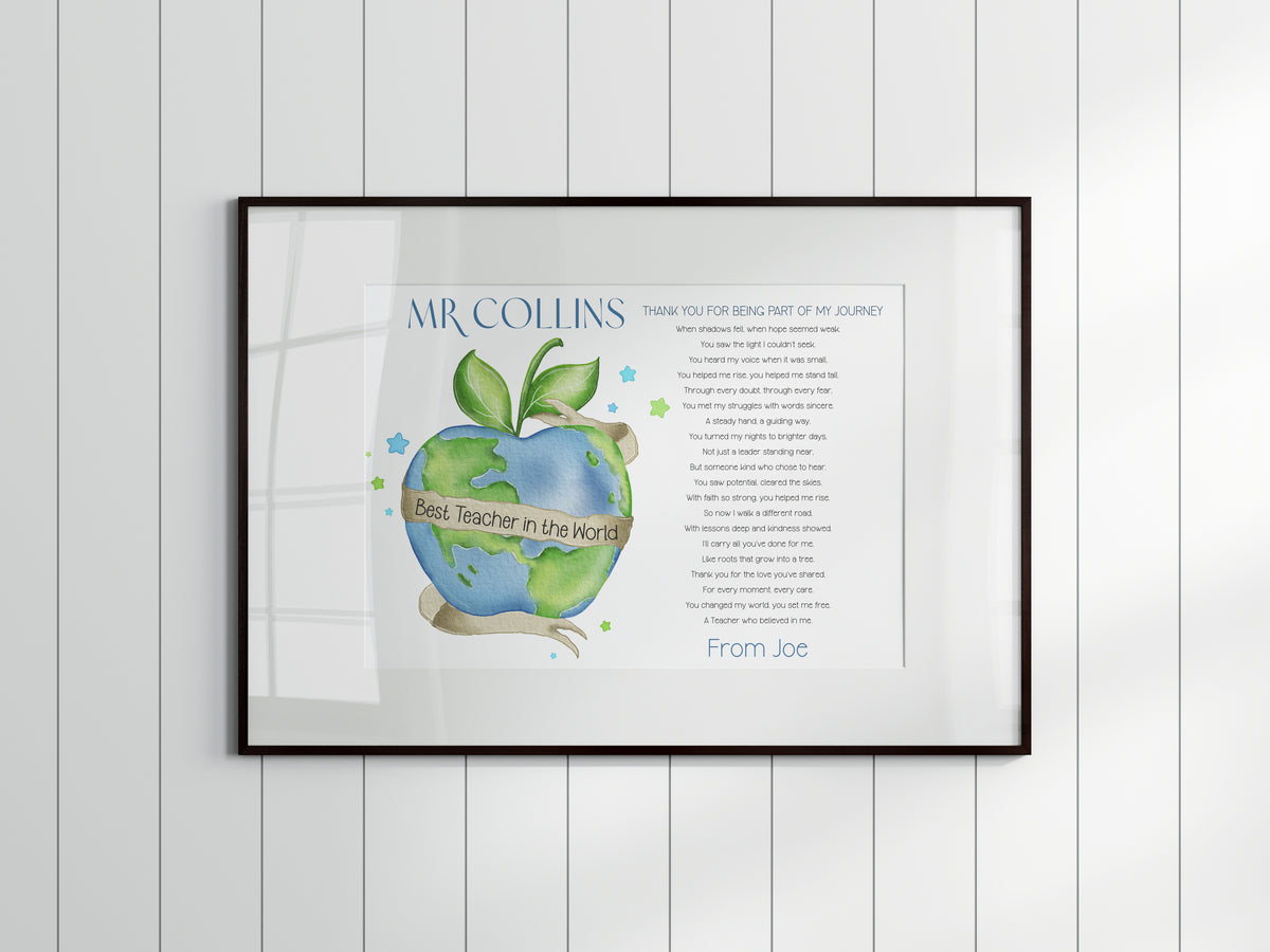 Special Teacher/Principal Poem UNFRAMED Print WORLD APPLE – HoneyClove ...