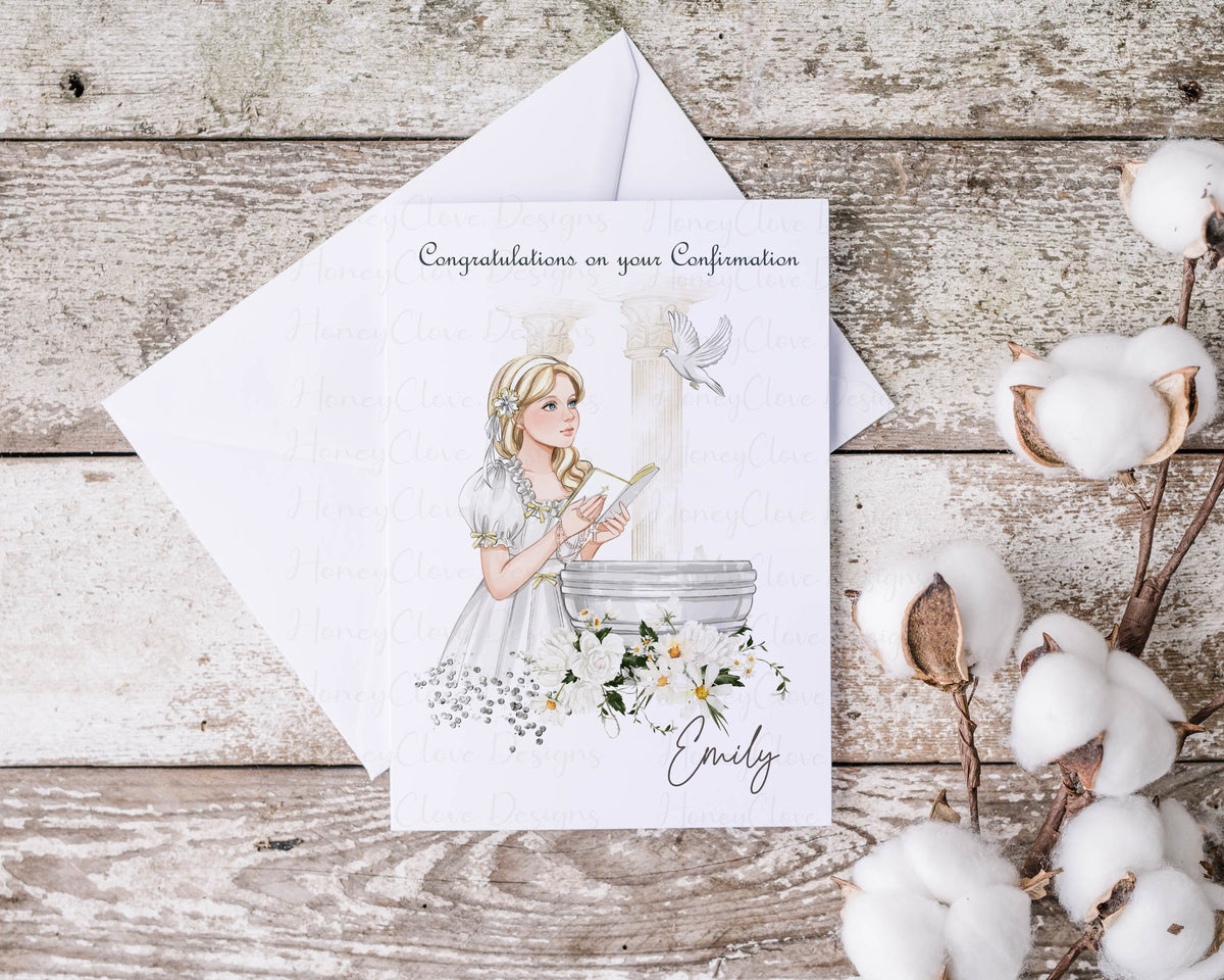 Confirmation Girl Praying Greeting Card – HoneyClove Designs